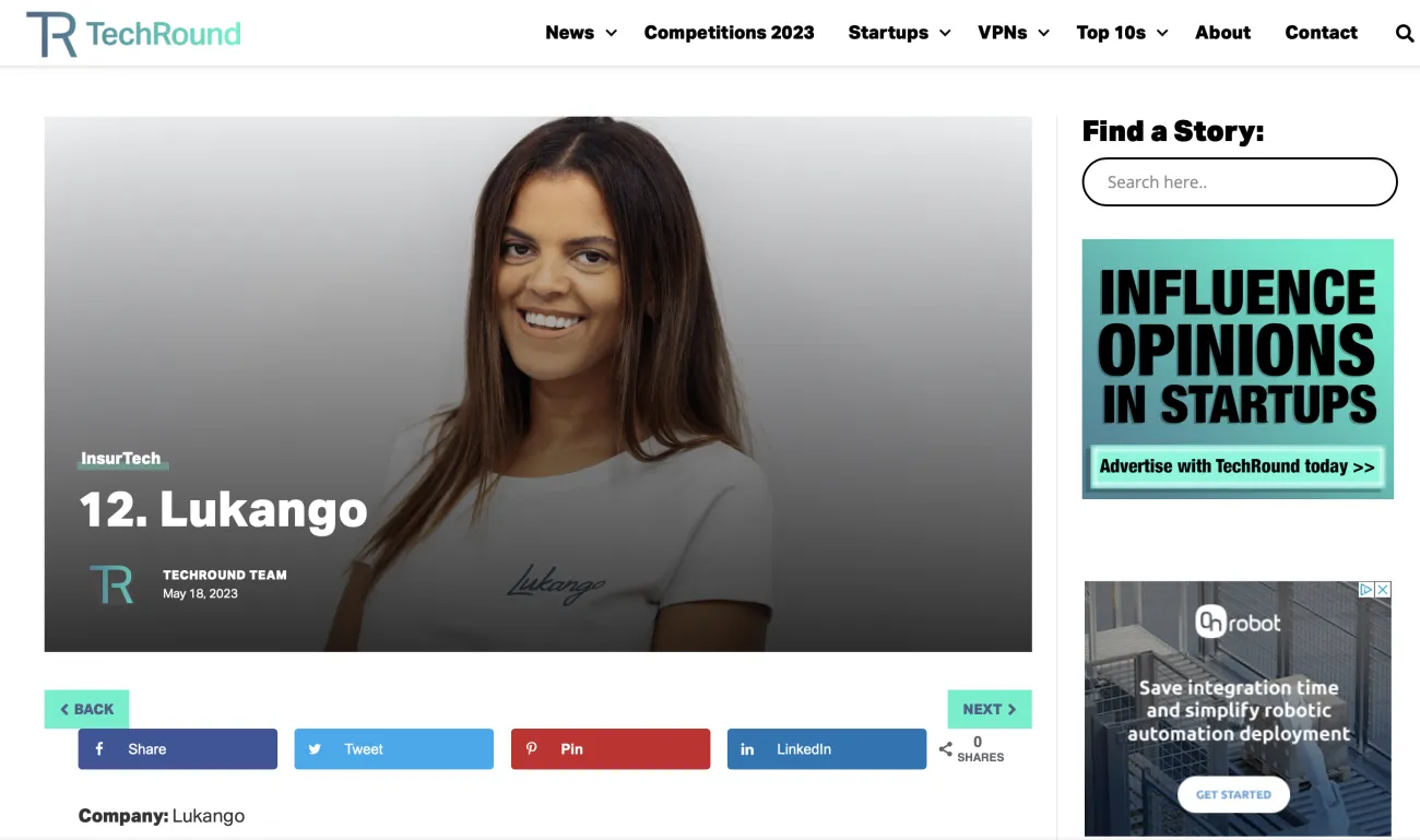 Lukango features in TechRounds InsurTech30 Competition 2023 | Lukango